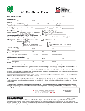 Fillable Online caldwell ces ncsu 4 H Enrollment Form Name of 4 H Group ...
