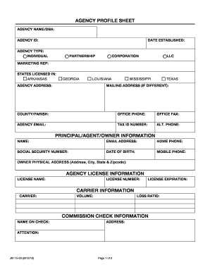 Fillable Online AGENCY PROFILE SHEET - Southern General Fax Email Print ...
