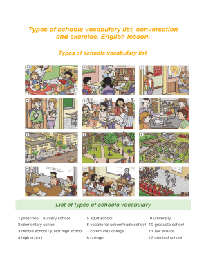 Fillable Online Types of schools vocabulary list, conversation and ...