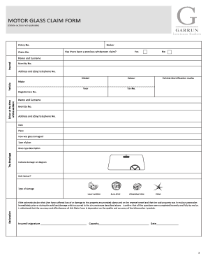 Fillable Online MOTOR GLASS CLAIM FORM - garrun-group.co.za Fax Email ...