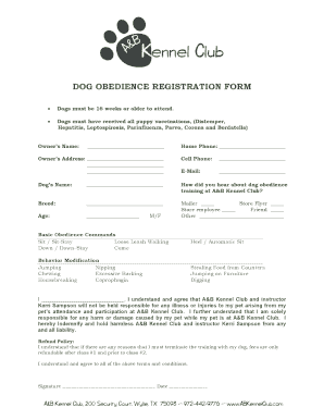 Fillable Online DOG OBEDIENCE REGISTRATION FORM - A&B Kennel Club Fax ...