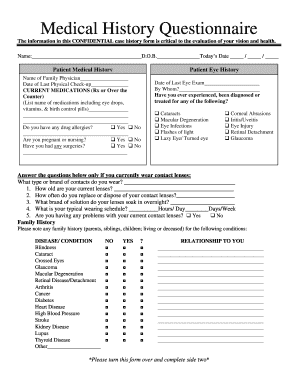 Fillable Online Medical History Questionnaire - Dr Scott Feldman Fax ...