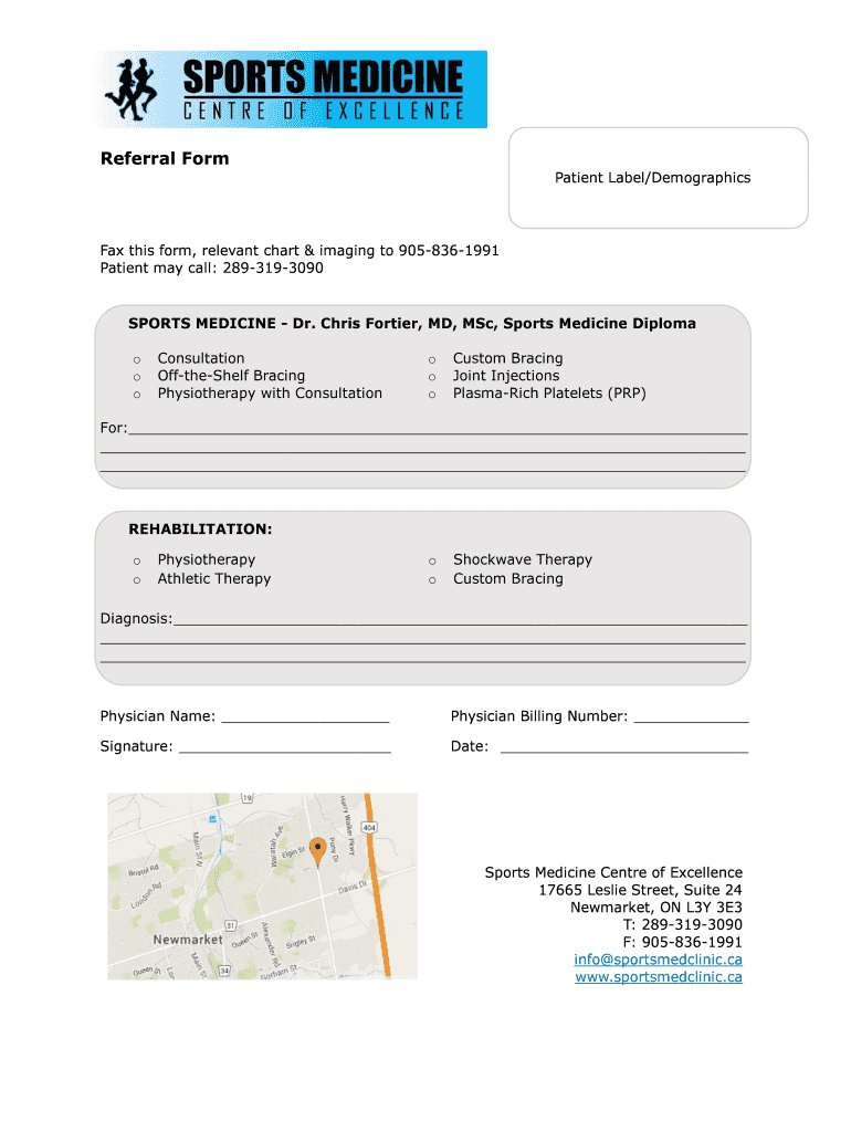 Fillable Online sportsmedclinic Referral Form - Sports Medicine Centre ...