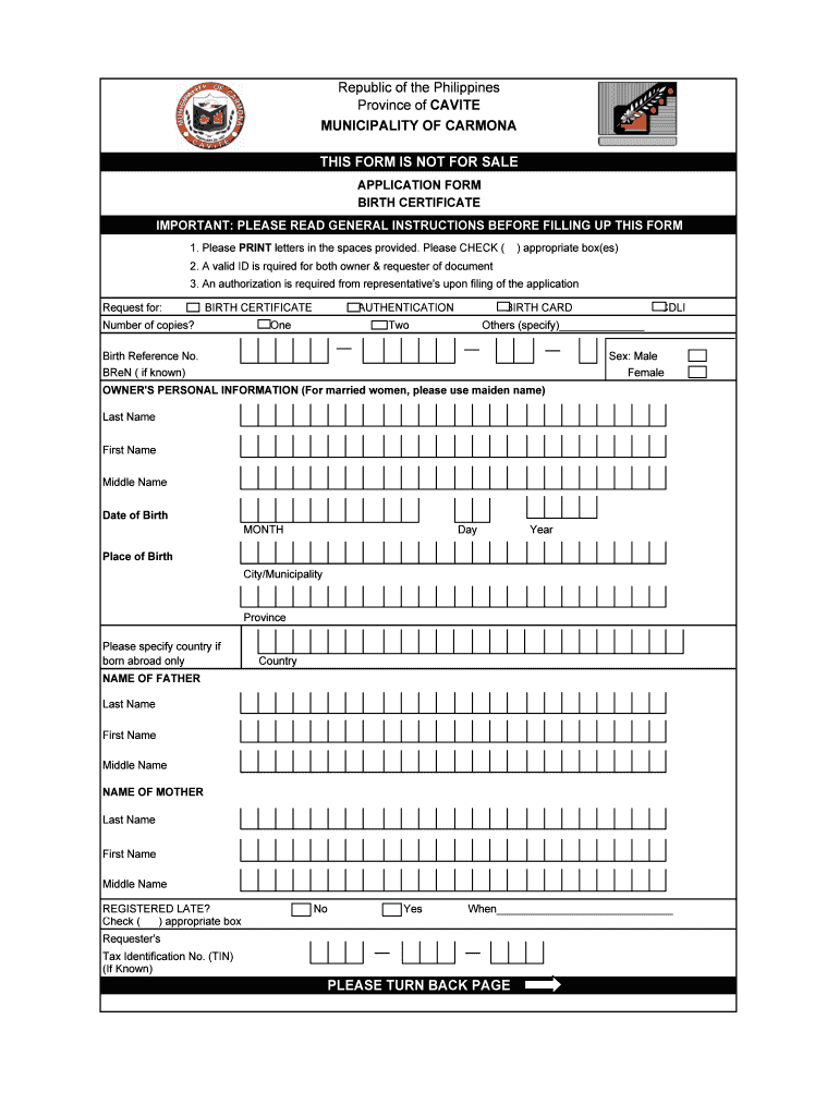 Fillable Online carmonagov FORM NSO BIRTH.xls - carmonagov Fax Email ...