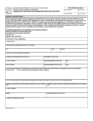 Fillable Online dnr mo ASBESTOS CONTRACTOR REGISTRATION APPLICATION Fax ...