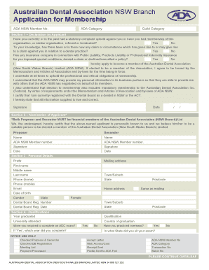 Fillable Online Australian Dental Association NSW Branch Application ...