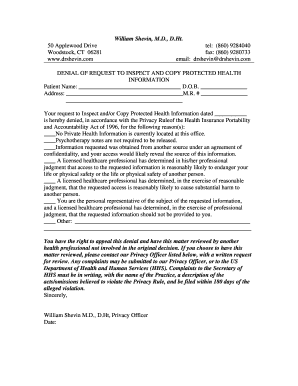 Fillable Online Denial of Request for PHI Fax Email Print - pdfFiller