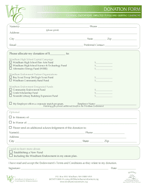 Fillable Online windhamendowment DONATION FORM - windhamendowment.org Fax Email Print - pdfFiller