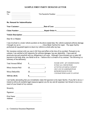 Fillable Online abaconn SAMPLE FIRST PARTY DEMAND LETTER - ABAConn Fax ...