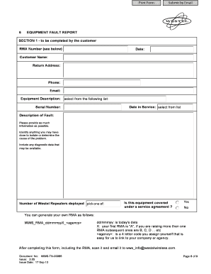 Fillable Online 6 EQUIPMENT FAULT REPORT SECTION 1 - to be completed by ... Fax Email Print ...