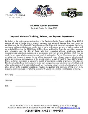 Fillable Online Volunteer Waiver Statement Required Waiver of Liability ...