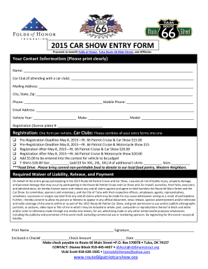Fillable Online 2015 CAR SHOW ENTRY FORM Fax Email Print - pdfFiller
