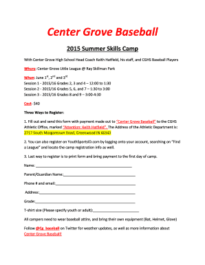 Fillable Online Center Grove Baseball - CGLL Fax Email Print - pdfFiller