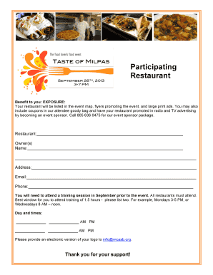 Fillable Online mcasb Restaurant form Fax Email Print - pdfFiller
