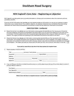 Fillable Online dockhamroadsurgery nhs Care.data objection form ...