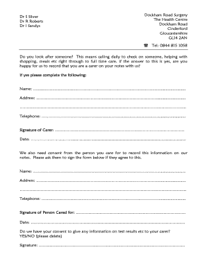 Fillable Online dockhamroadsurgery nhs Carer Consent form.rtf ...