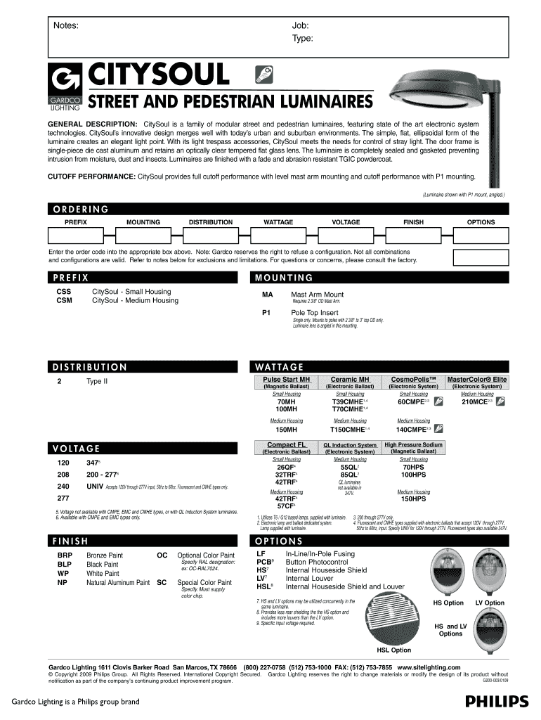 Fillable Online CitySoul Street and Pedestrian Luminaires - Submittal ...