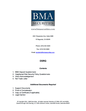 Fillable Online Contents 1. BMA Deposit Questionnaire 2 ... - BMA ...