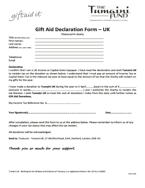 Fillable Online Gift Aid Declaration Form UK - Tumaini Fund Fax Email ...
