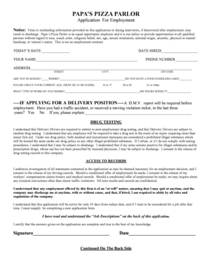 Fillable Online The Pie Pizzeria, voted Utah's best pizza! - Job ...