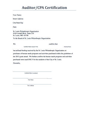Fillable Online stlphilanthropic Auditor/ CPA Certification ...