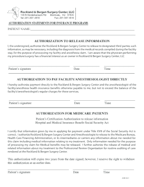 Fillable Online RBSC - Authorization Statement for Insurance Fax Email ...