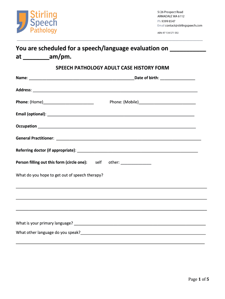 Fillable Online You are scheduled for a speech/language evaluation on ...