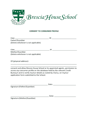 Fillable Online brescia co CONSENT TO CONSUMER PROFILE - Brescia House School - brescia co Fax ...