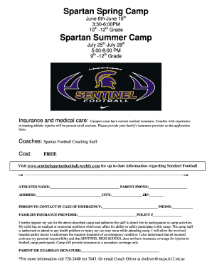 Fillable Online Spartan Spring Camp - Sentinel Spartan Football Fax ...