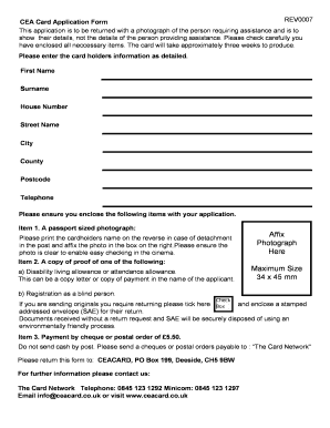 Fillable Online northallertonmencap org CEA Card Application Form Fax ...