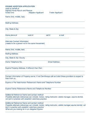 Fillable Online EQUINE ADOPTION APPLICATION Fax Email Print - pdfFiller