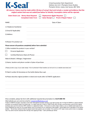 Fillable Online K-Seal ULTIMATE Guarantee Claim Form Fax Email Print ...
