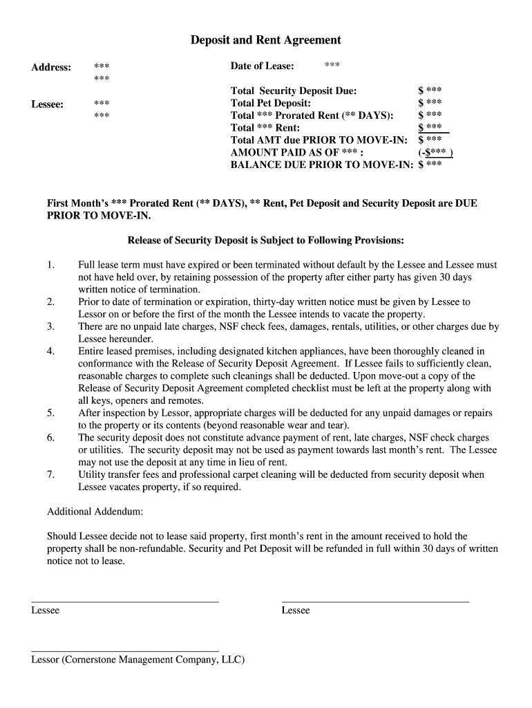 Fillable Online Security Deposit Agreement - cornerstonerealtygroup-co ...