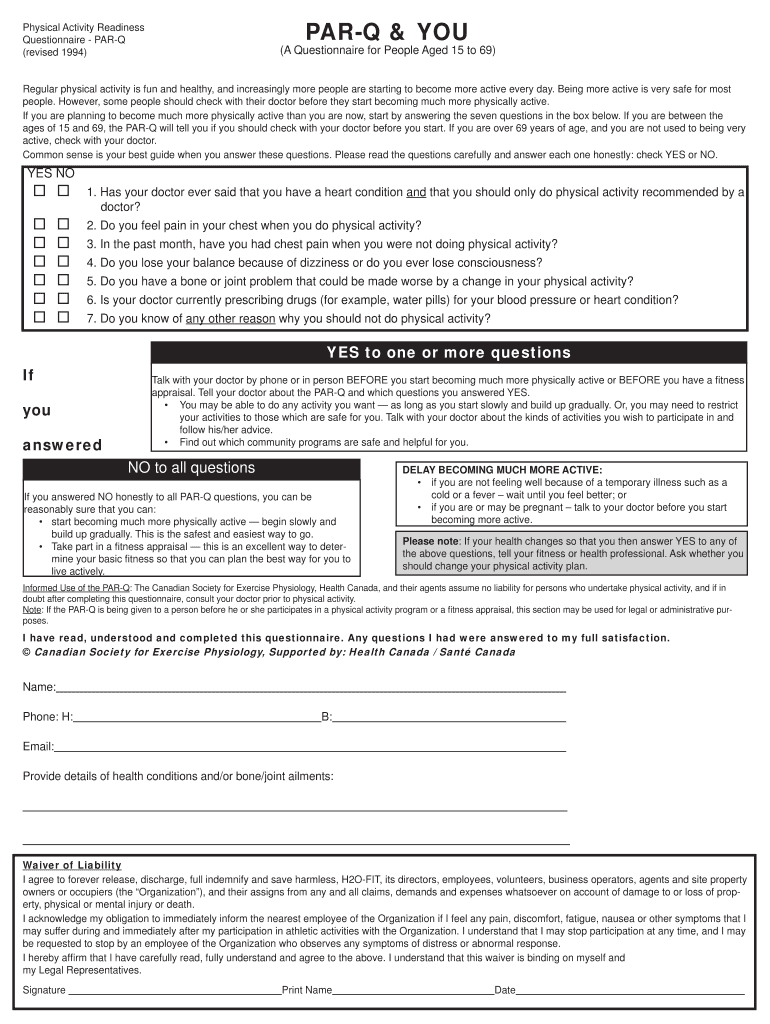 Fillable Online ParQ form.indd Fax Email Print - pdfFiller
