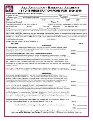 Fillable Online ALL AMERICAN BASEBALL ACADEMY 13 TO 18 REGISTRATION ...