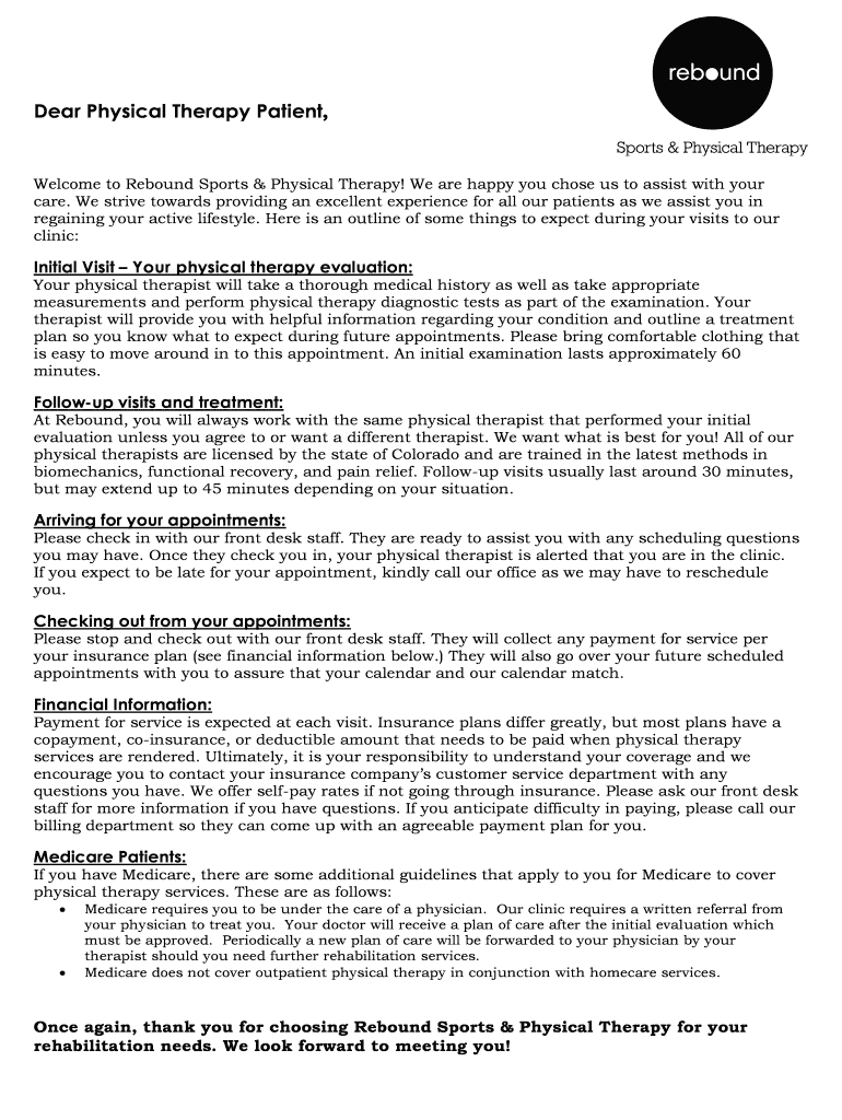 Fillable Online Physical Therapy Forms - Rebound Sports & Physical ...
