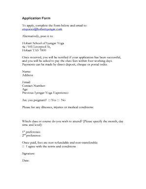 Fillable Online Yoga Class Application Form .doc Fax Email Print ...