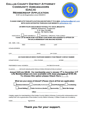Fillable Online dallasdaca DACA Membership Application - Dallas County ...