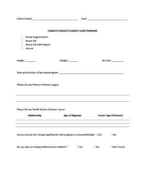 Fillable Online COSMETIC BREAST SURGERY QUESTIONNAIRE Fax Email Print ...