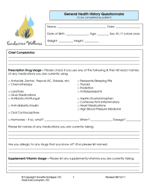 Fillable Online General Health History Questionnaire - Koenig Wellness ...
