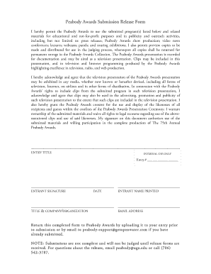 Fillable Online Peabody Awards Submission Release Form Fax Email Print ...