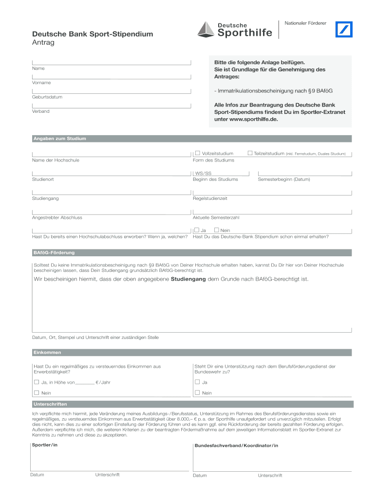 Fillable Online osp-rheinland Deutsche Bank Sport-Stipendium Antrag Fax ...
