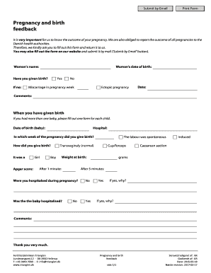 Fillable Online Pregnancy and birth feedback - TRIANGLEN Fertility ...