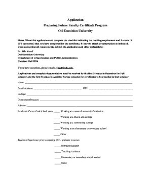 Fillable Online odu PFF Application Form Spring 2014 - odu Fax Email ...