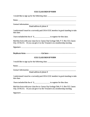 Fillable Online CCGC CLASS SIGN UP FORM - canoncitygeologyclub.com Fax ...