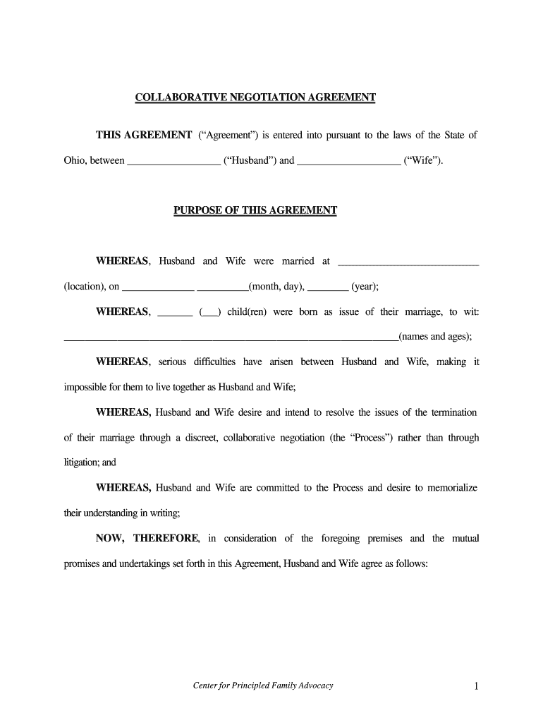 Fillable Online COLLABORATIVE NEGOTIATION AGREEMENT THIS AGREEMENT PURPOSE ... Fax Email Print ...