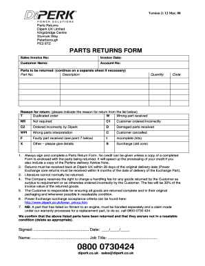 Fillable Online diperk co RETURNS FORM - CUSTOMER COPYv2.doc - diperk ...