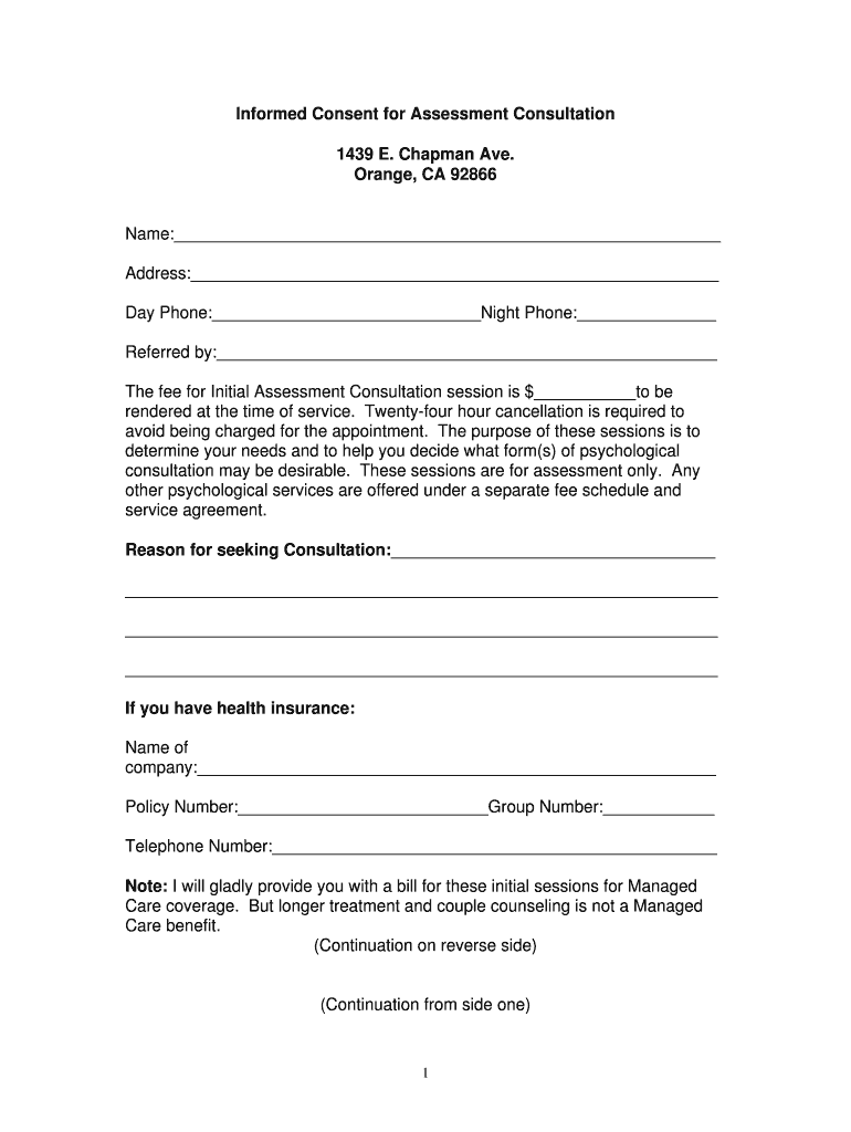 Fillable Online Informed Consent for Assessment Consultation ...