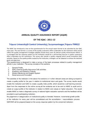 Fillable Online ANNUAL QUALITY ASSURANCE REPORT (AQAR) OF THE IQAC ...