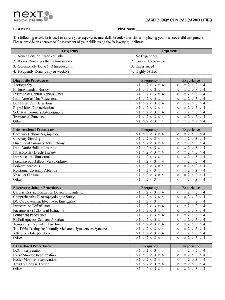 Fillable Online CARDIOLOGY CLINICAL CAPABILITIES - Next Medical ...